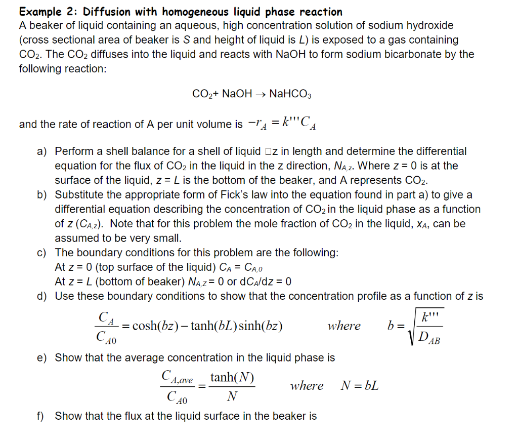Example 2: Diffusion with homogeneous liquid phase | Chegg.com