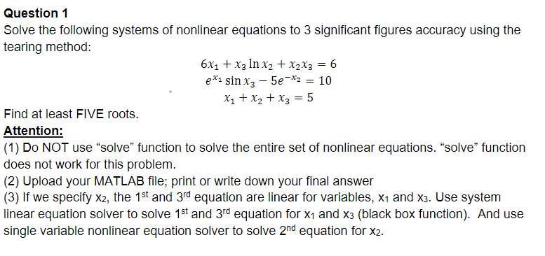 Solved Question 1 Solve the following systems of nonlinear | Chegg.com
