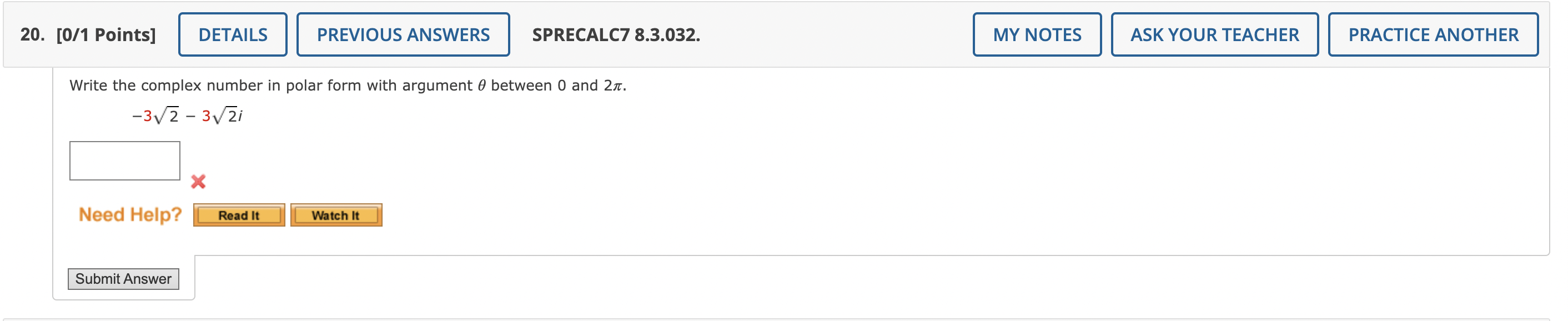 Solved \r\nVrite the complex number in polar form with | Chegg.com