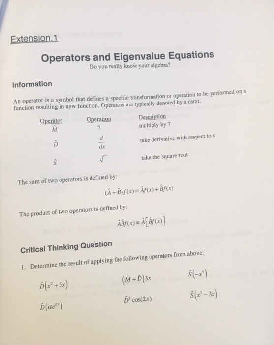 Solved Model 1 Linear Operators h quantum mechamics,only l | Chegg.com