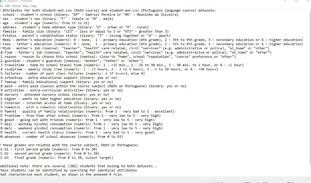 1. Consider the “Student Performance” dataset and do | Chegg.com