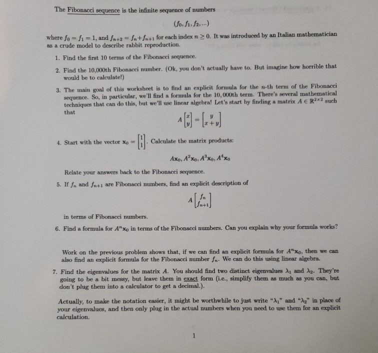 Solved The Fibonacci sequence is the infinite sequence of | Chegg.com