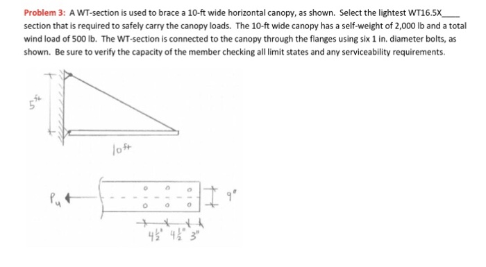 Problem 3: A WT-section is used to brace a 10-ft wide | Chegg.com