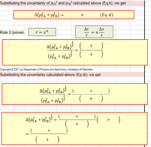 Solved DERIVIATION OF UNCERTAINTIES Equation used to | Chegg.com