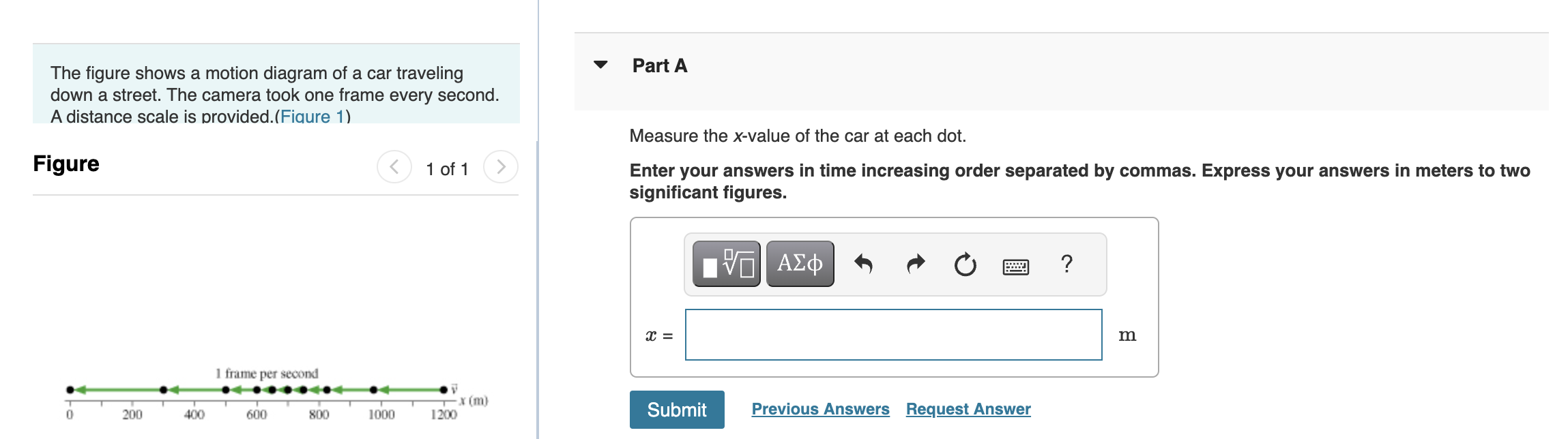 Solved The figure shows a motion diagram of a car traveling | Chegg.com