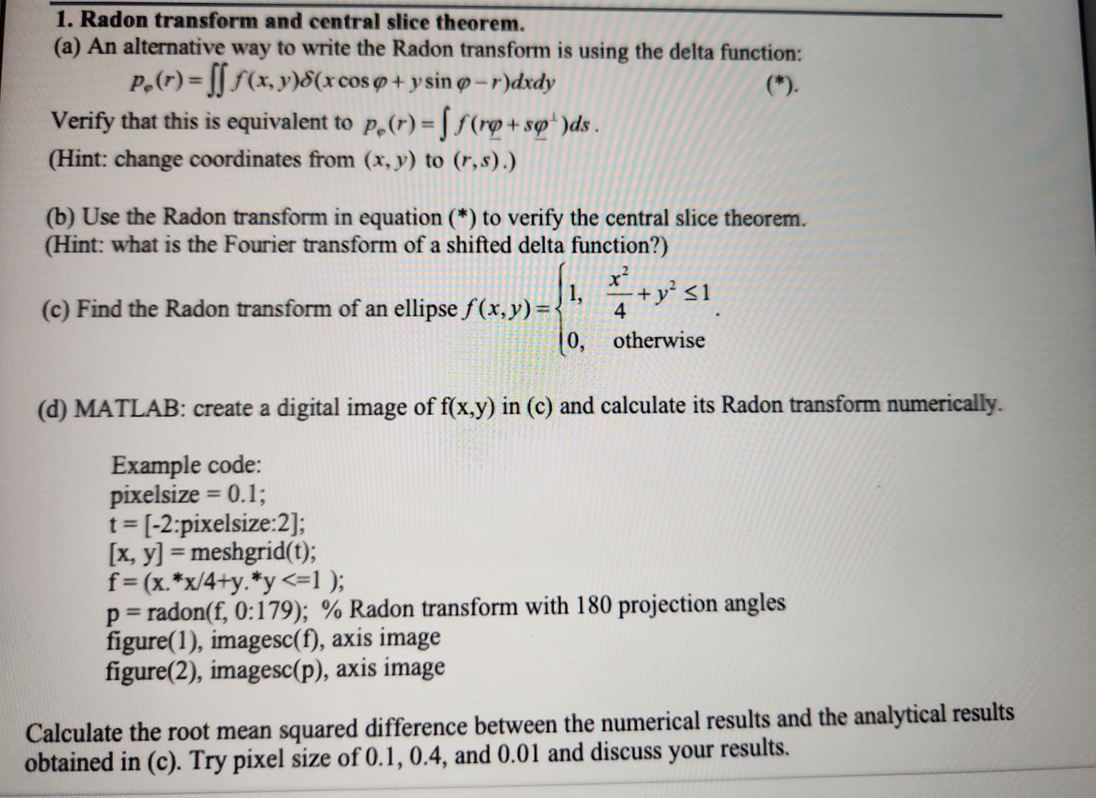 Solved \\[ p_{\\varphi}(r)=\\iint f(x, y) \\delta(x \\cos | Chegg.com