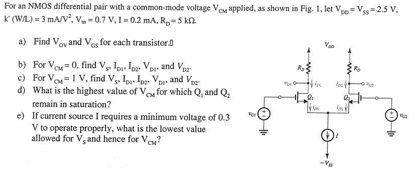 For an NMOS differential pair with a common-mode | Chegg.com