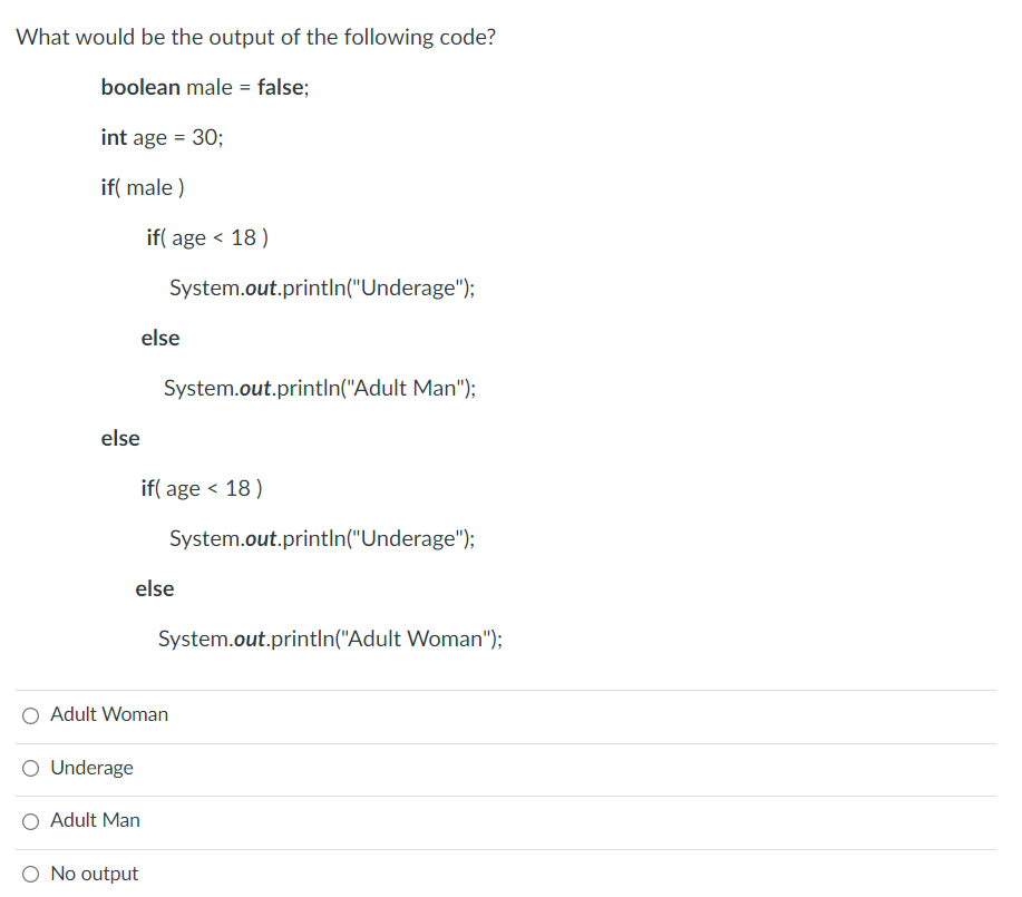 Solved What would be the output of the following code? | Chegg.com