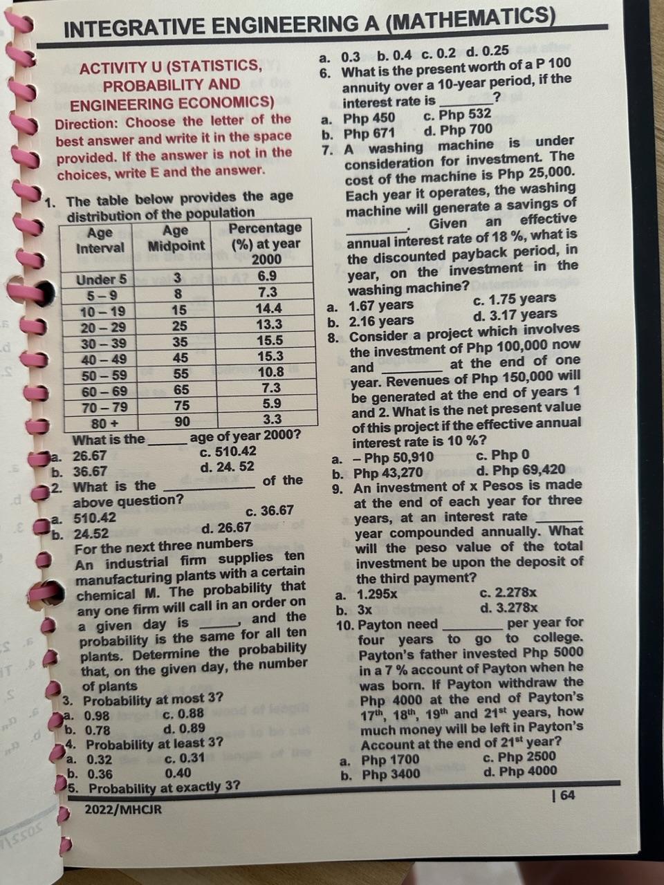 INTEGRATIVE ENGINEERING A (MATHEMATICS) ACTIVITY U | Chegg.com