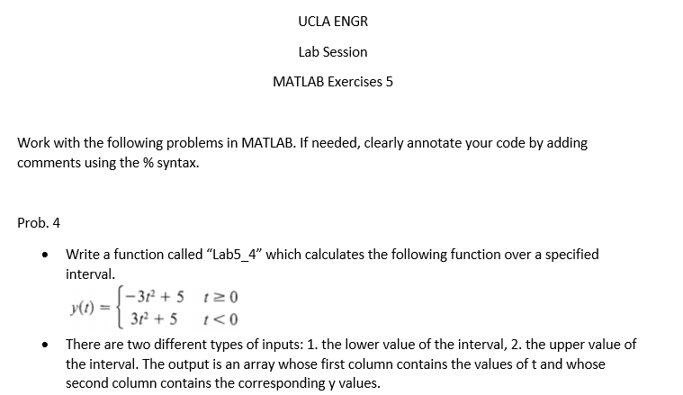 Solved UCLA ENGR Lab Session MATLAB Exercises 5 Work with | Chegg.com