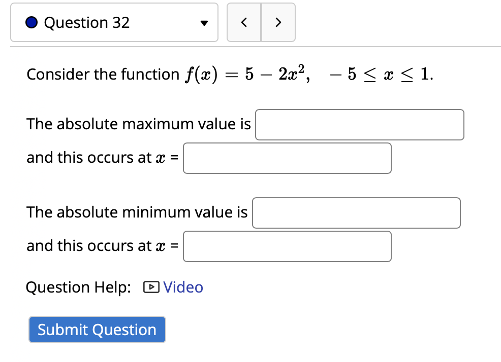 Solved Question 32 Consider the function f(x) = 5 – 2x2, | Chegg.com