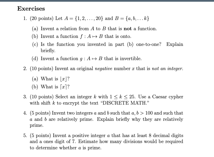 Solved Exercises 1. (20 points) Let A = {1, 2, ..., 20} and | Chegg.com