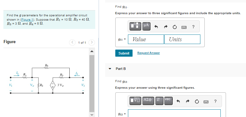 Solved Find g11. Find the g parameters for the operational | Chegg.com