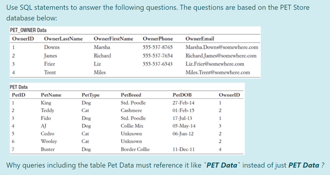 Solved Use SQL statements to answer the following questions. | Chegg.com Solved Use SQL statements to answer the following questions. | Chegg.com