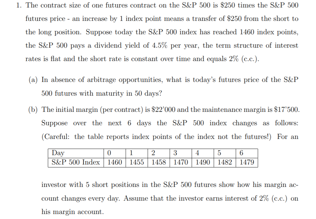 1. The contract size of one futures contract on the | Chegg.com