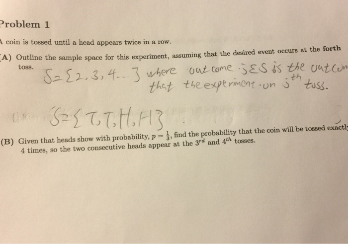Solved Problem 1 coin is tossed until a head appears twice | Chegg.com