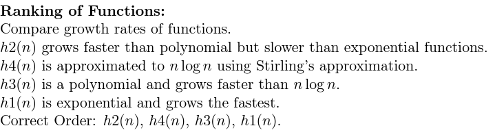 Solved 4. Ranking of functions: Rank the following functions | Chegg.com