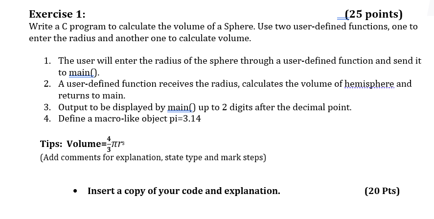Solved Exercise 1: (25 points) Write a C program to | Chegg.com