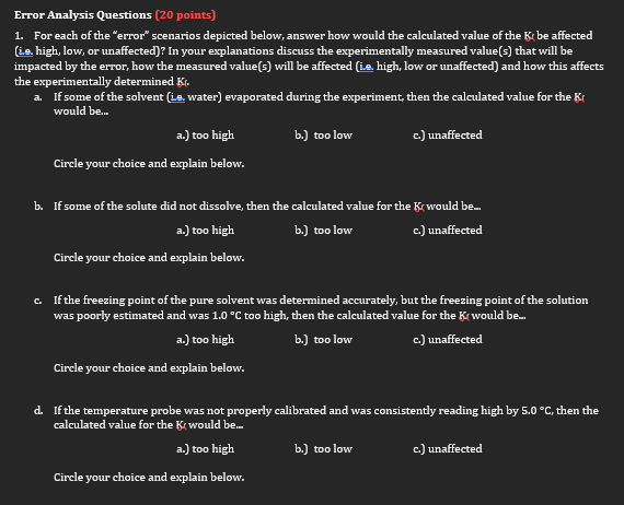 Solved Error Analysis Questions ( 20 points) 1. For each of | Chegg.com