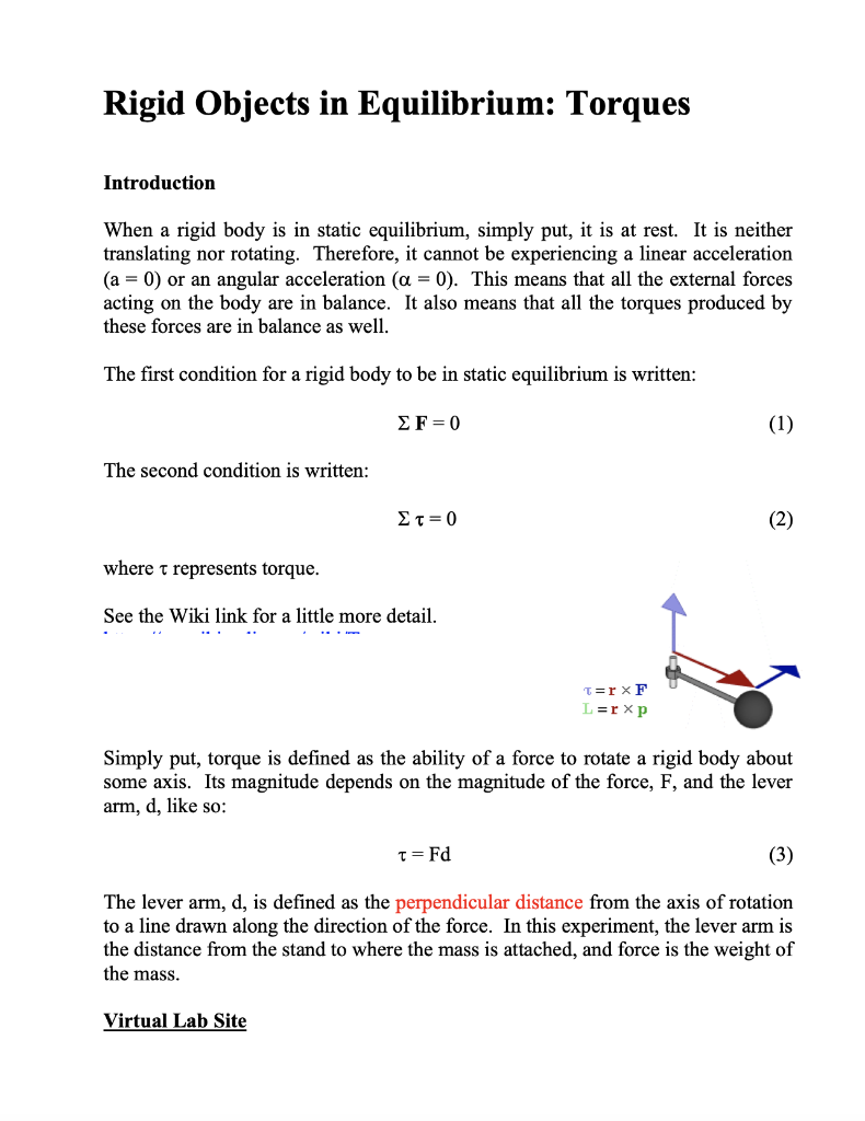 Solved Rigid Objects in Equilibrium: Torques Introduction | Chegg.com