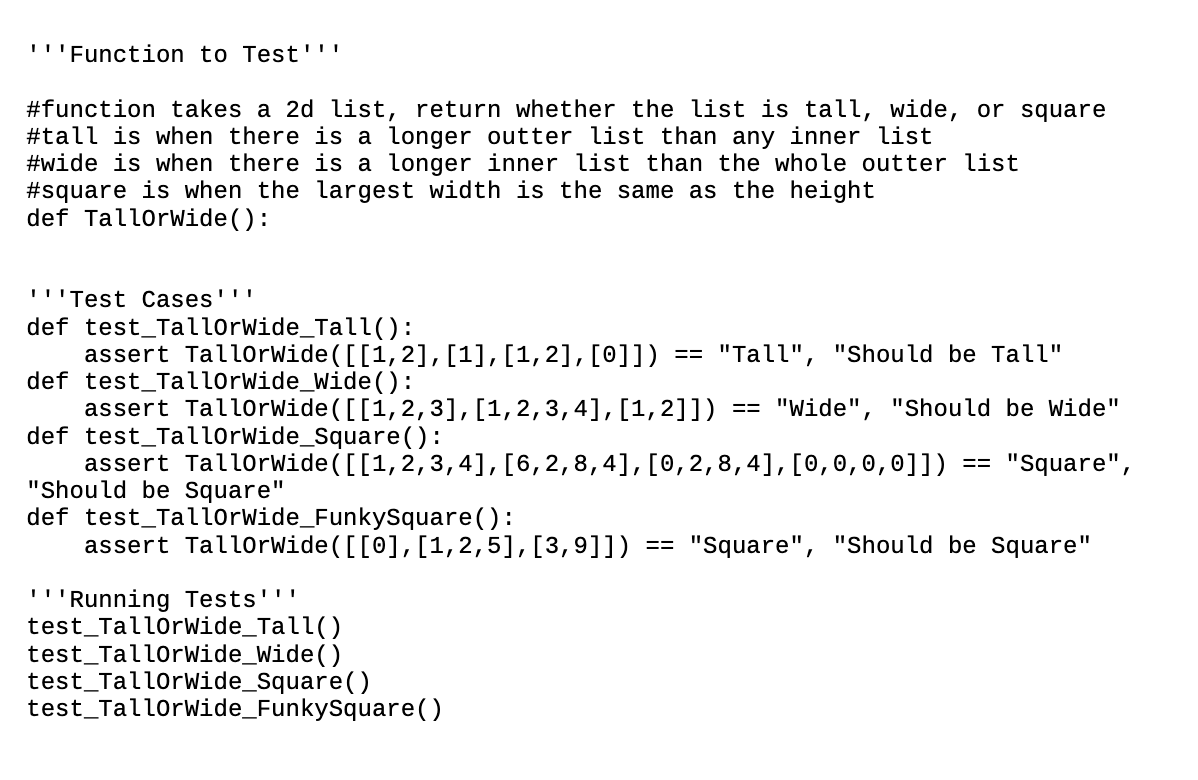 Solved "I'Function to Test'll #function takes a 2d list, | Chegg.com