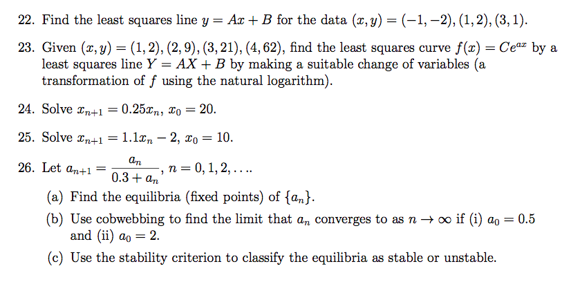 Solved 22. Find the least squares line y = Ax + B for the | Chegg.com