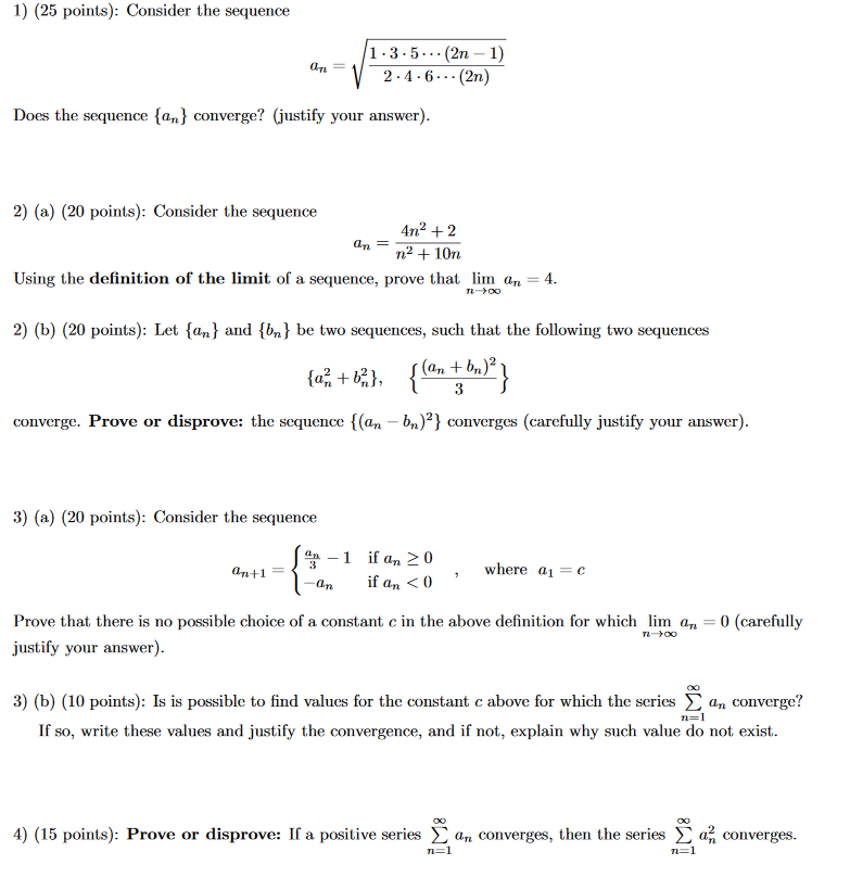 Solved 1) (25 points): Consider the sequence 1.3.5... (2n-1) | Chegg.com