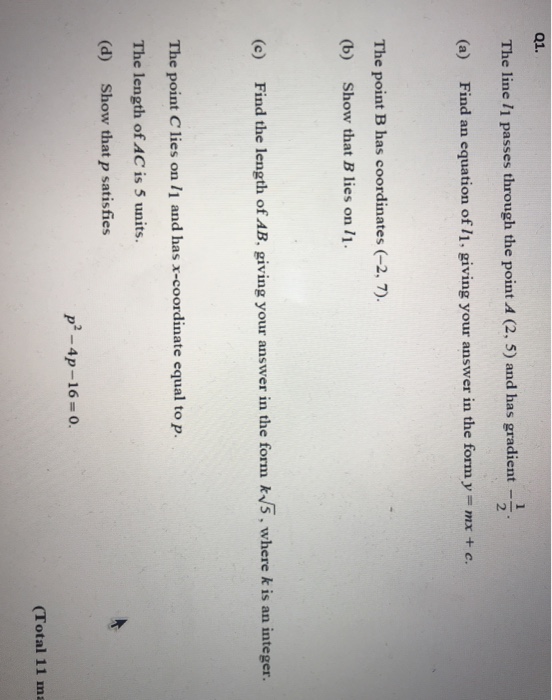 Solved 01. The line l1 passes through the point 4 (2. 5) and | Chegg.com