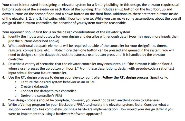Your client is interested in designing an elevator | Chegg.com