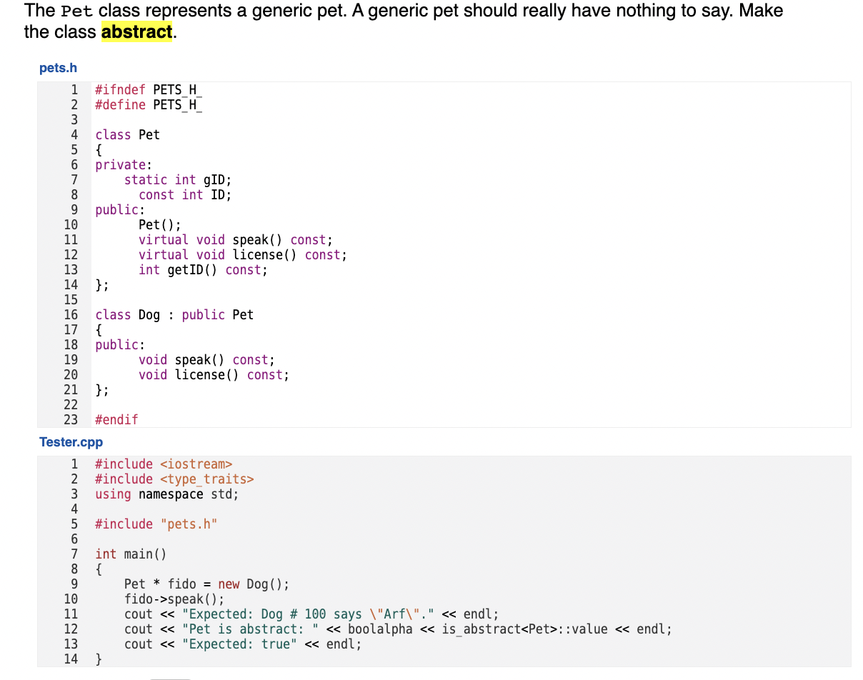 Solved The Pet class represents a generic pet. A generic pet | Chegg.com