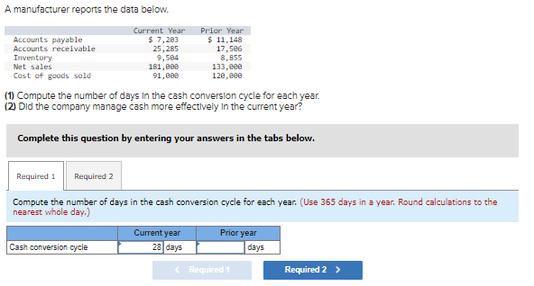 Solved A manufacturer reports the data below. Current Year | Chegg.com