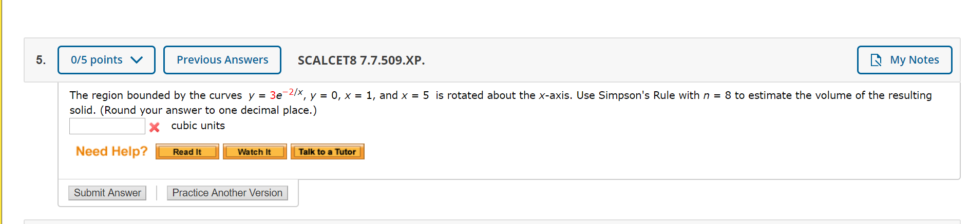 Solved 0/5 points V Previous Answers CET8 7.7.509.XP. My | Chegg.com