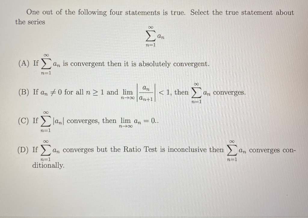 Solved One out of the following four statements is true. | Chegg.com