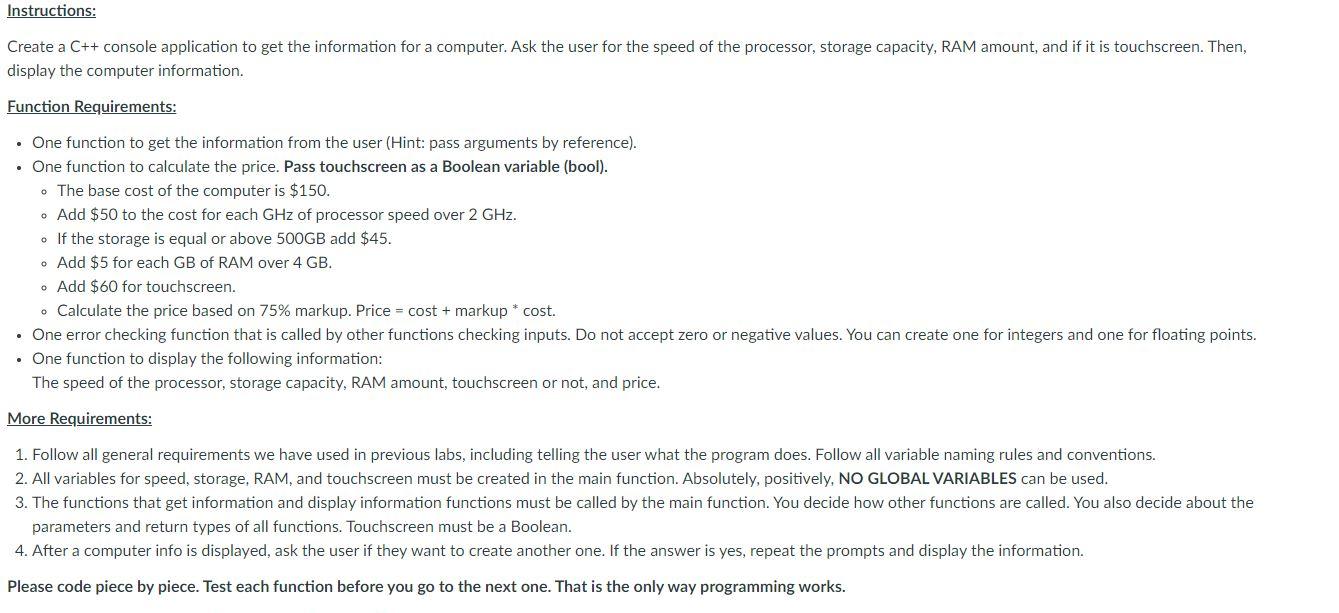 Solved Instructions: Create a C++ console application to get | Chegg.com