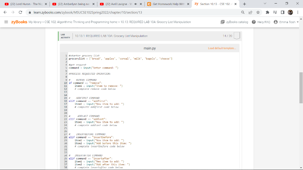 Solved D ( (22) Lord Huron - The Nis X X (22) Amberlynn | Chegg.com