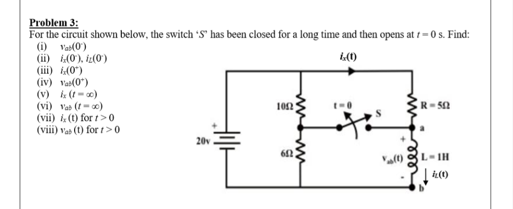 Solved Problem 3: For the circuit shown below, the switch | Chegg.com