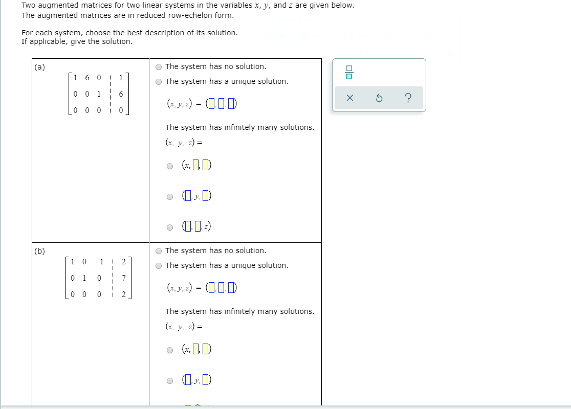 Solved Two augmented matrices for two linear systems in the | Chegg.com