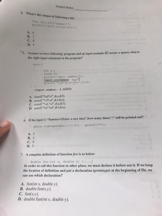 Solved Student Name 4. What's the output of following code: | Chegg.com