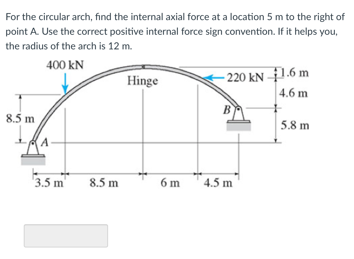 Solved For the circular arch, find the internal axial force | Chegg.com