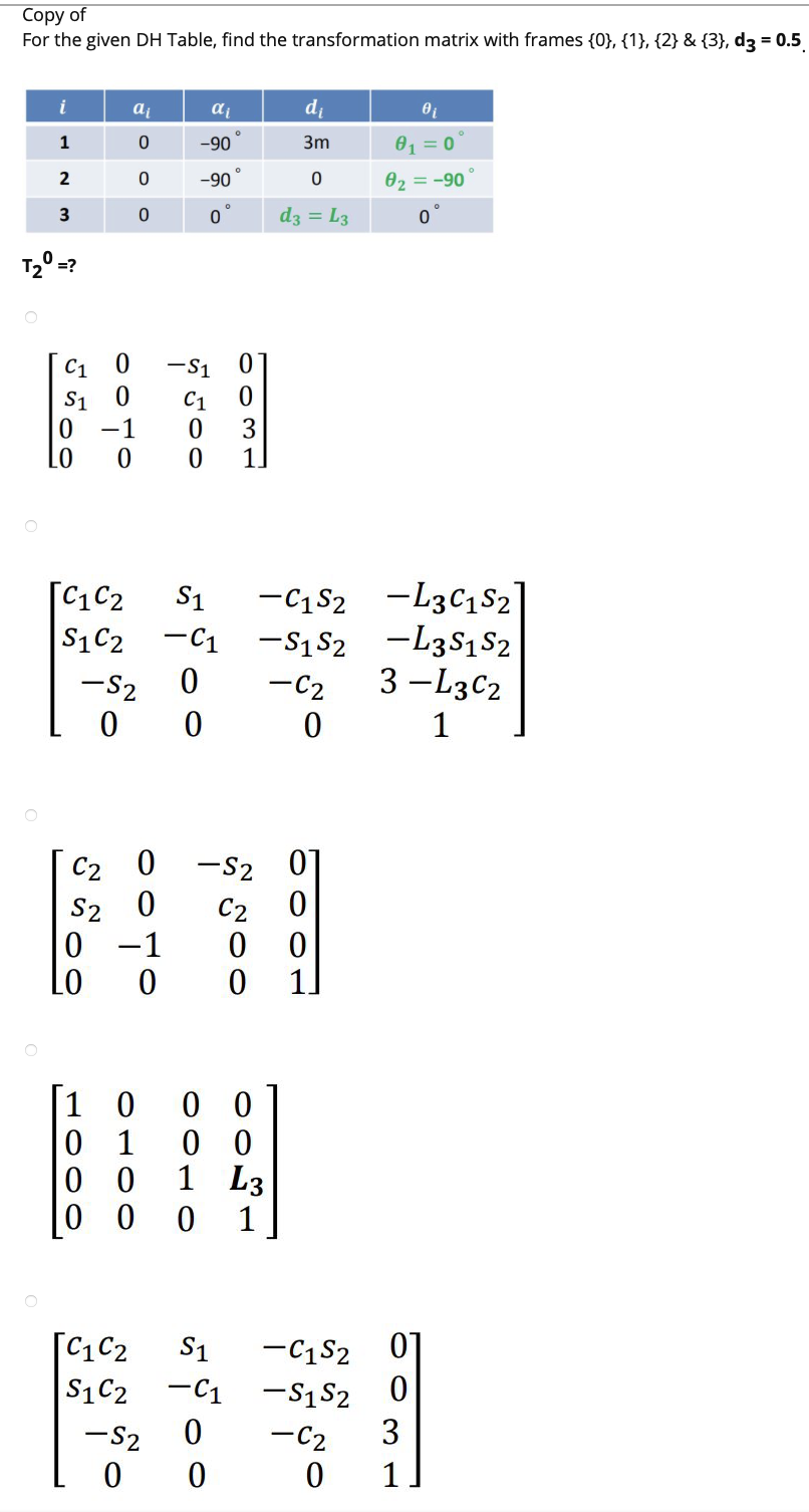 Solved Copy of For the given DH Table, find the | Chegg.com