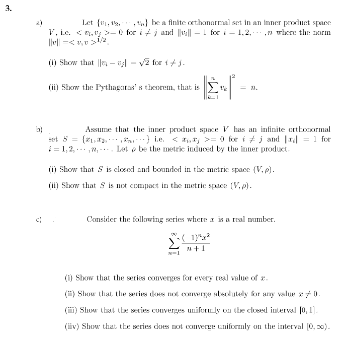 Solved 3. a) Let {V1, V2, ..., Un} be a finite orthonormal | Chegg.com