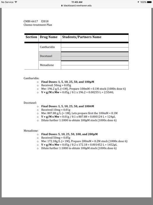 Solved Hello Students, I have submitted a Chemo Table that | Chegg.com