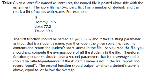Tasks: Given a score file named as scores.txt, the | Chegg.com