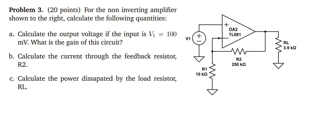 Solved Problem 3. (20 points) For the non inverting | Chegg.com