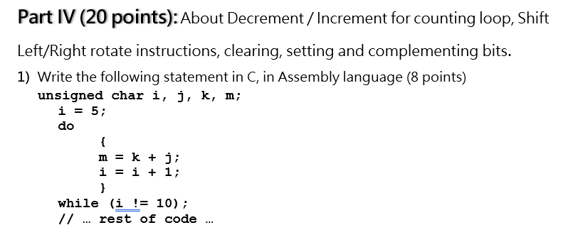 Solved Part IV (20 points): About Decrement/ Increment for | Chegg.com