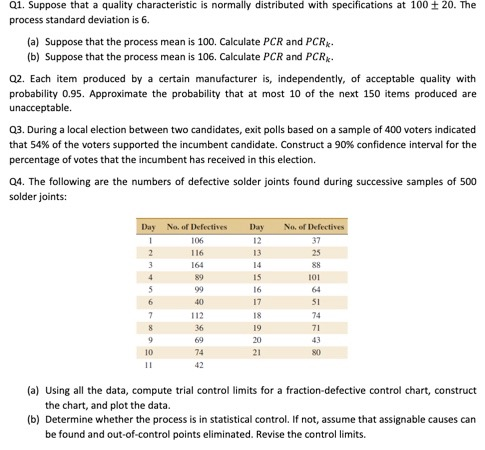 Solved Q1. Suppose that a quality characteristic is normally | Chegg.com