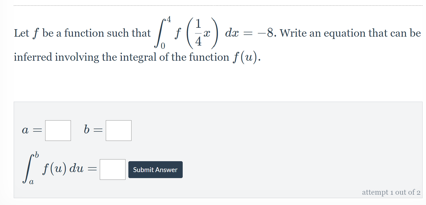 Solved Let f be a function such that ∫04f(41x)dx=−8. Write | Chegg.com