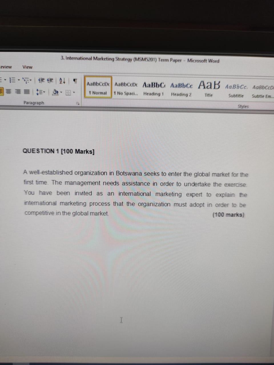 Solved 3. International Marketing Strategy (MSM5201) Term | Chegg.com