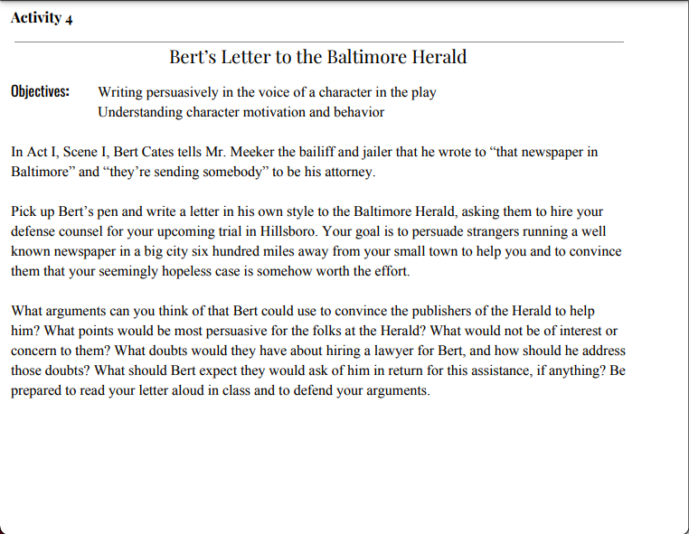 Activity 4 Bert's Letter to the Baltimore Herald | Chegg.com