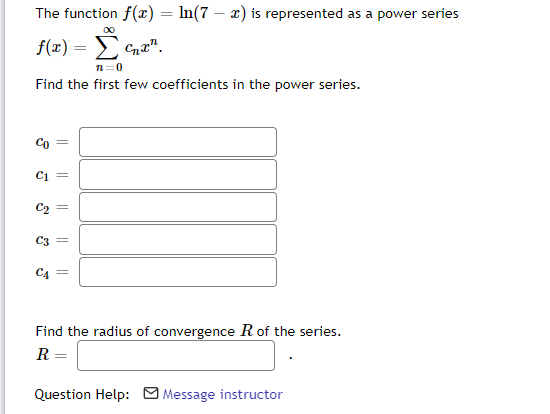 Solved The function f(x) = ln(7 – 2) is represented as a | Chegg.com